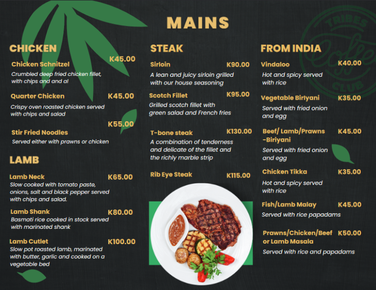 Tribes Menu - Tribes Coffee Club